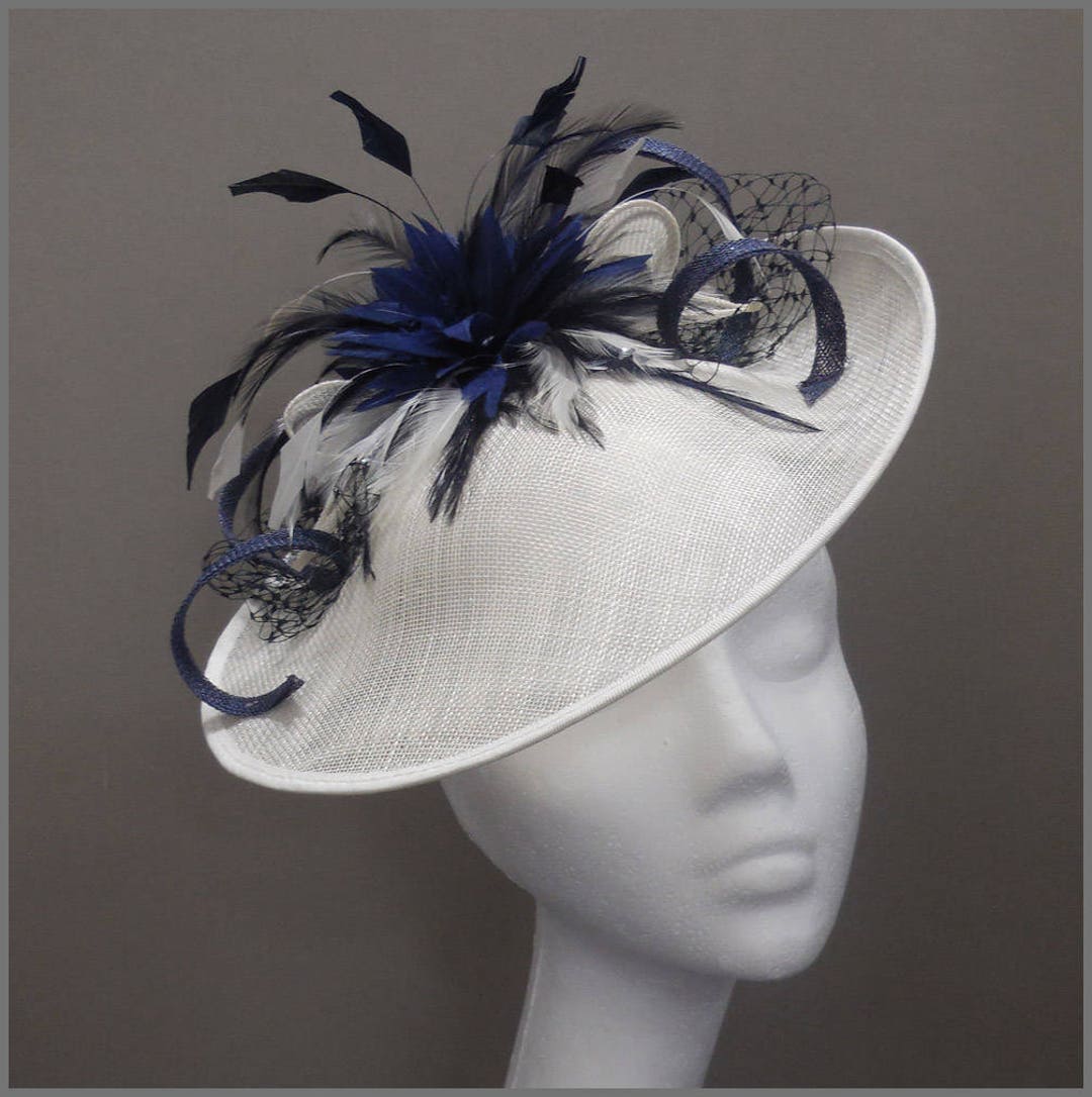Saucer Hat, Hatinator, Elegant Disc Fascinator in Navy and Ivory ...