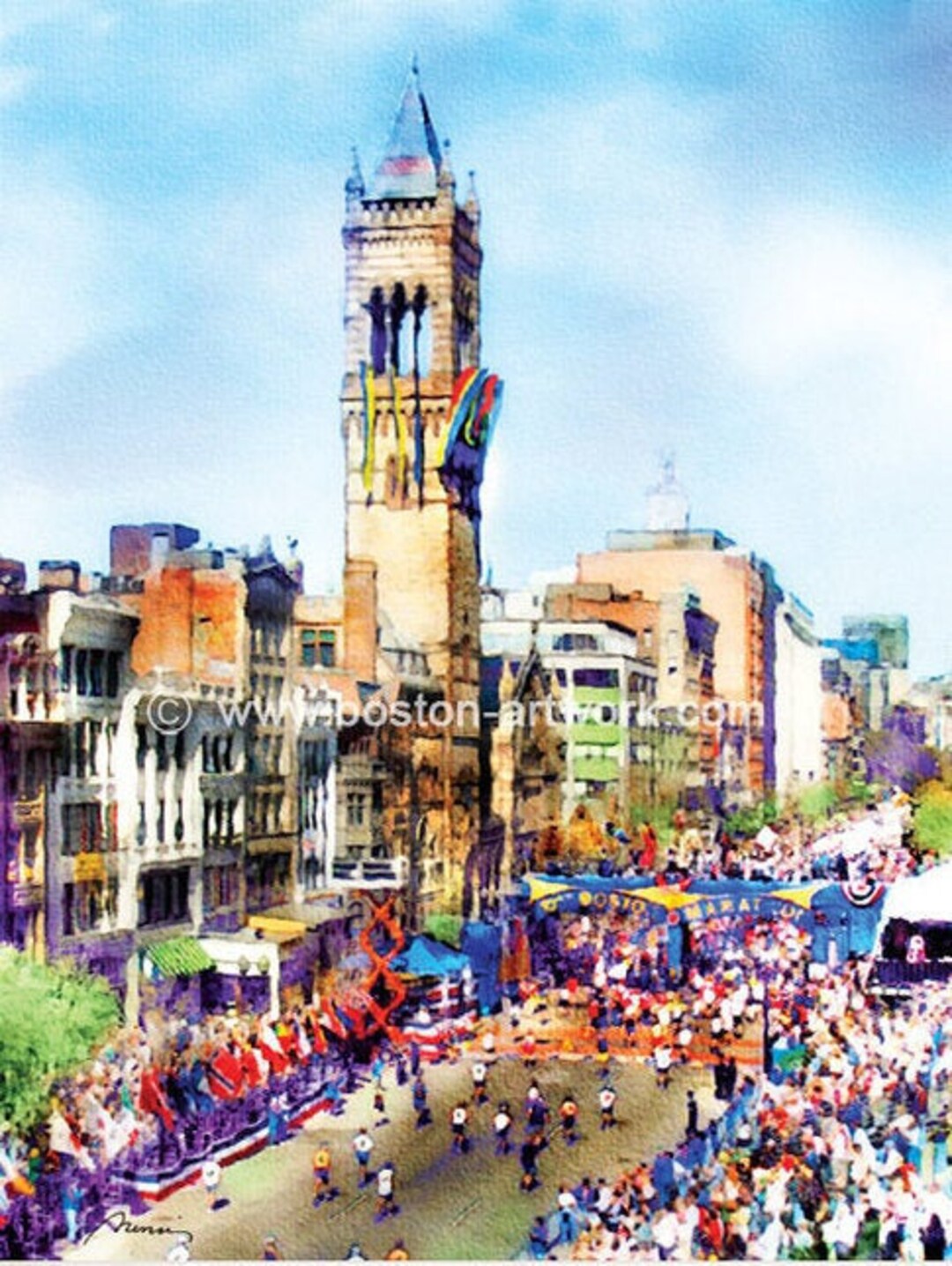 Marathon Finish Line Copley Square Watercolor Finish Line - Etsy