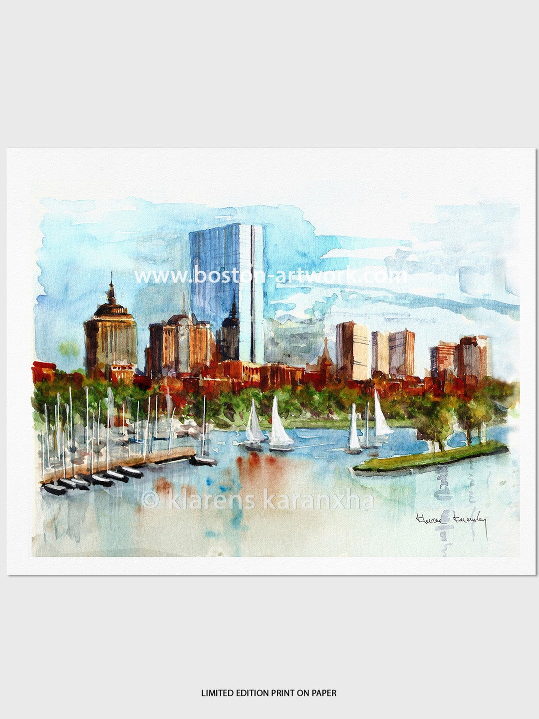 Charles River Boston Watercolor Art Print - City Skyline - Etsy