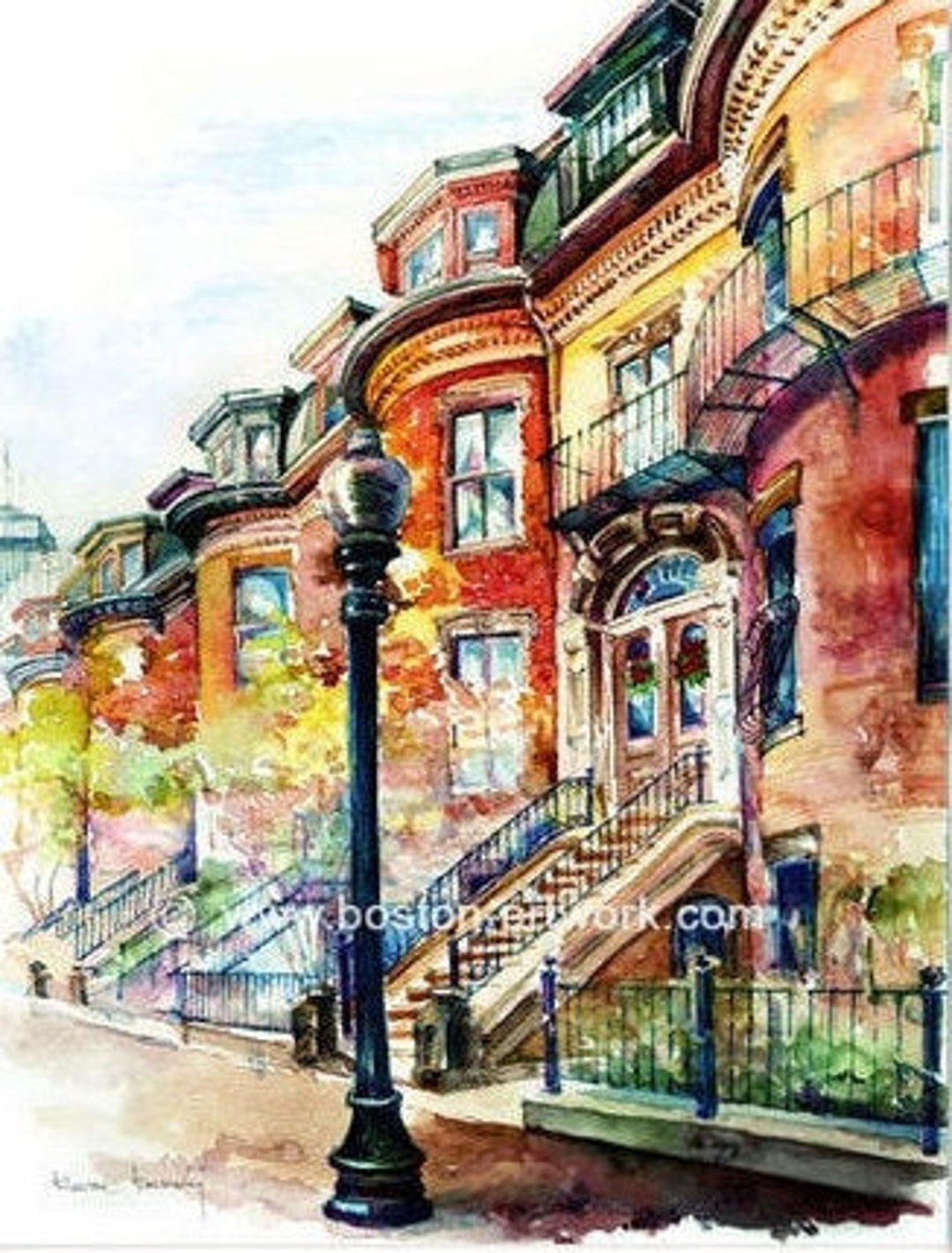 South End Boston Watercolor Art Print Vibrant Wall Decor Featuring ...