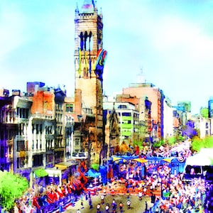 Marathon Finish Line, Copley Square Watercolor, Finish Line, Old Boston ...
