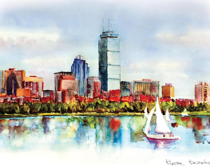 Prudential Boston Skyline - Fine Art Landscape Watercolor Painting of ...