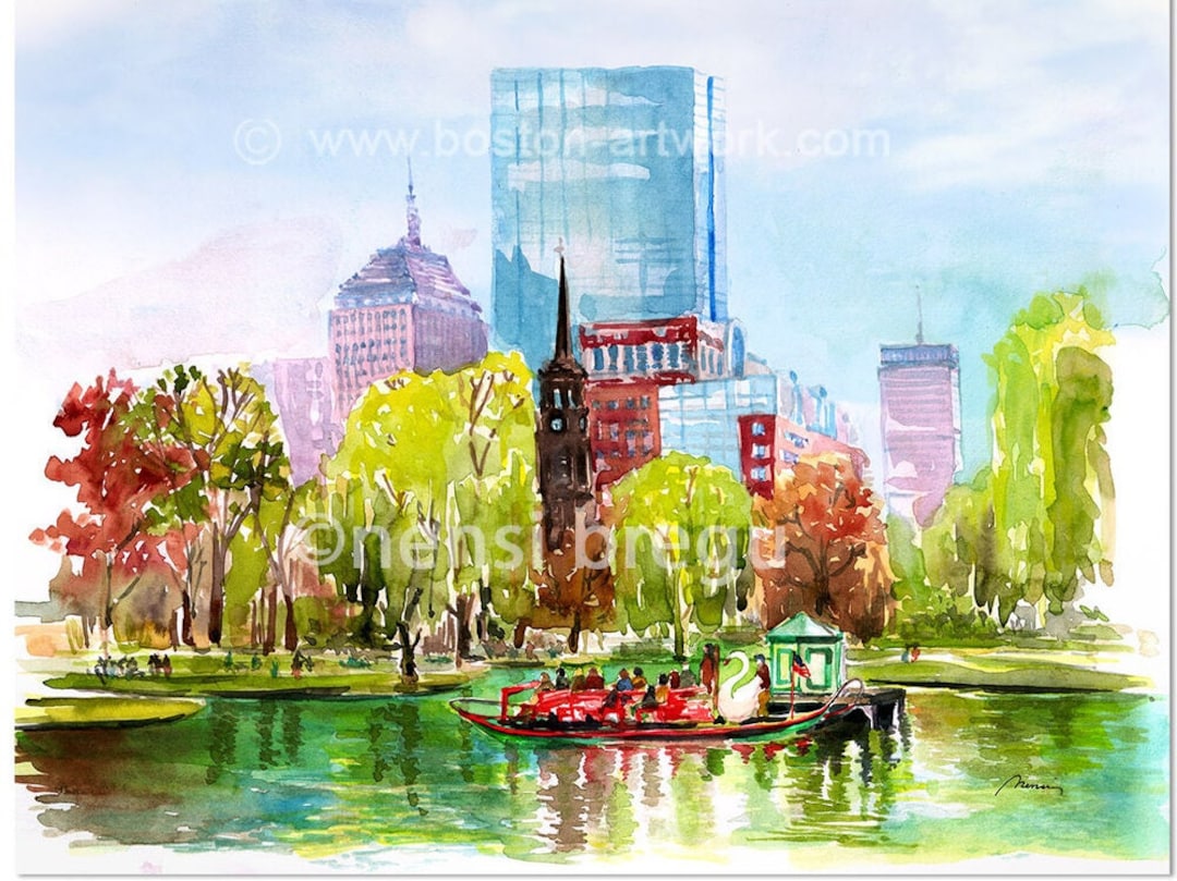 Swan Boat Watercolor Print, Boston Public Garden Art - Etsy Singapore