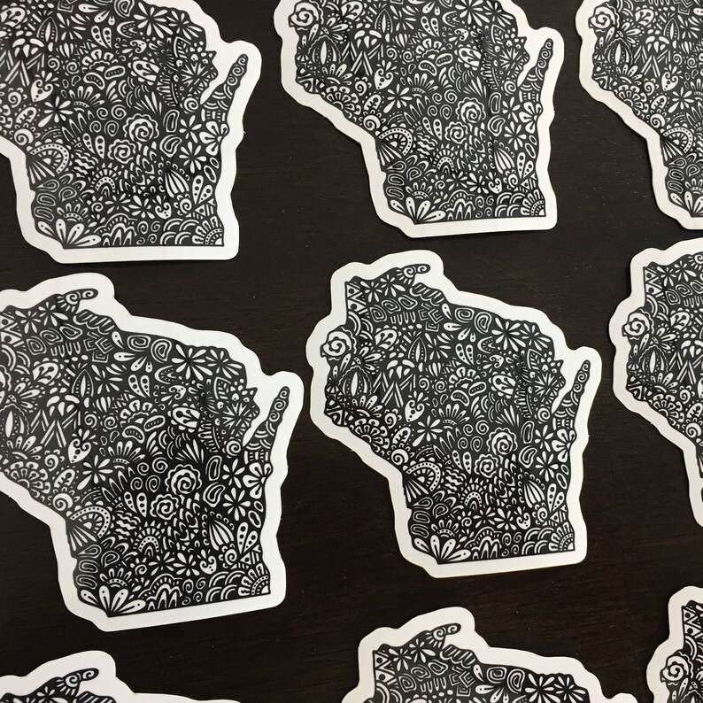 Wisconsin Vinyl Sticker WI Sticker Zentangle Sticker | Etsy