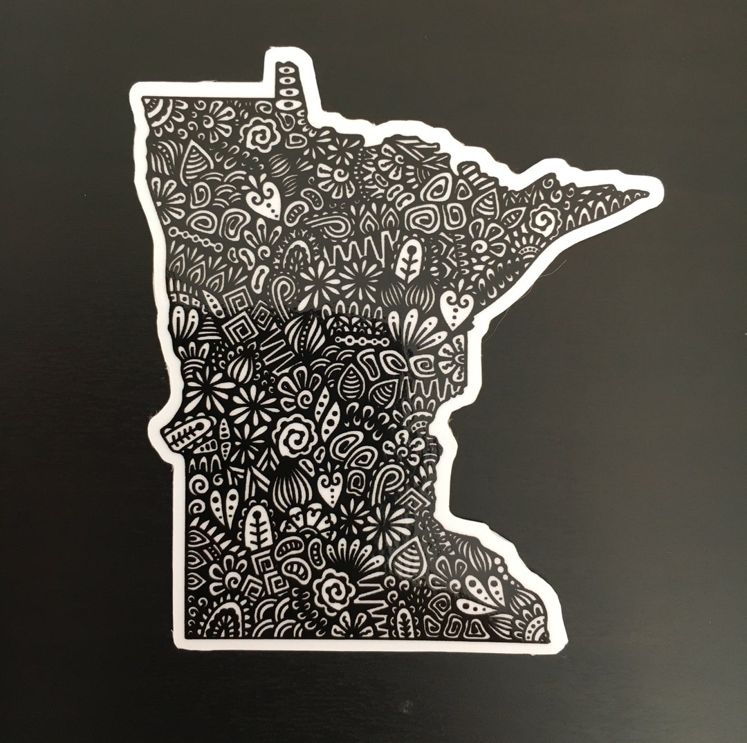 Minnesota Vinyl Sticker | MN Sticker | Zentangle Sticker | Black ...