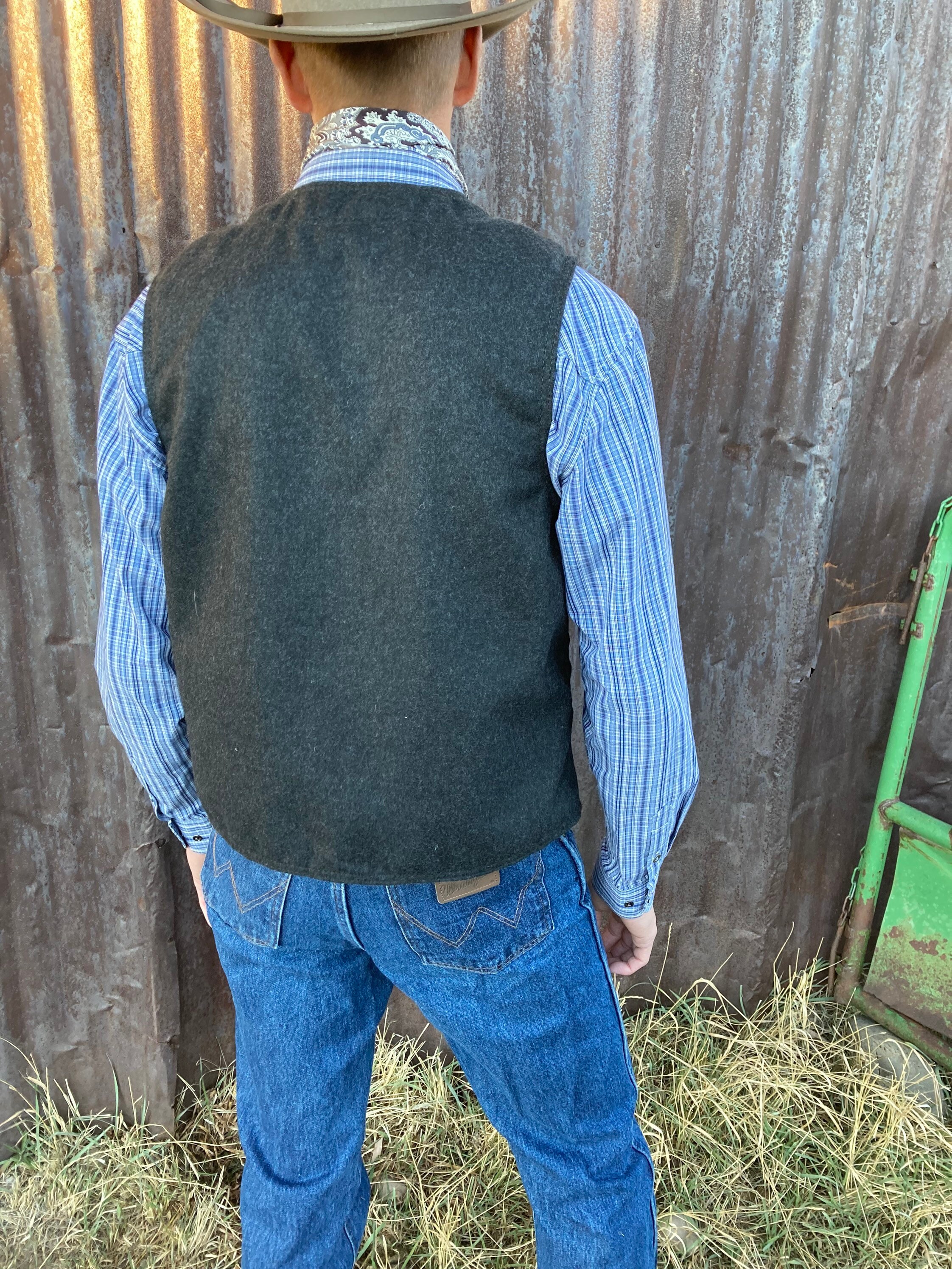 Cowboy Style Wool Vest - Charcoal Grey - Etsy