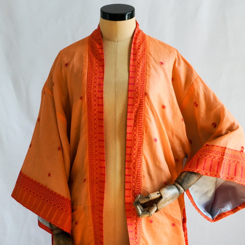 Sari Kimono Orange With Pink Embroidery - Etsy