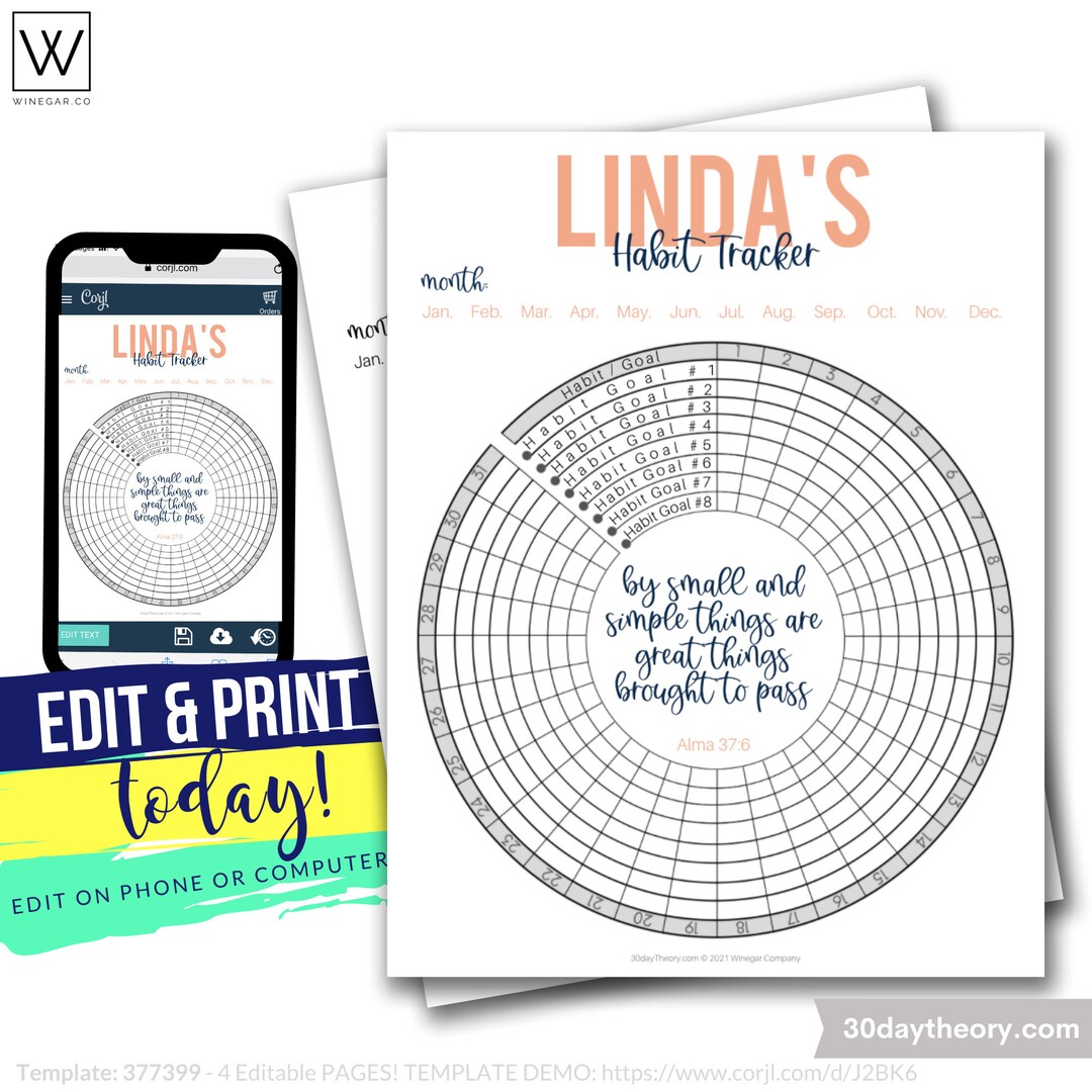 EDITABLE Monthly Habit Tracker Wheel With Motivational Quote | 30 Day ...