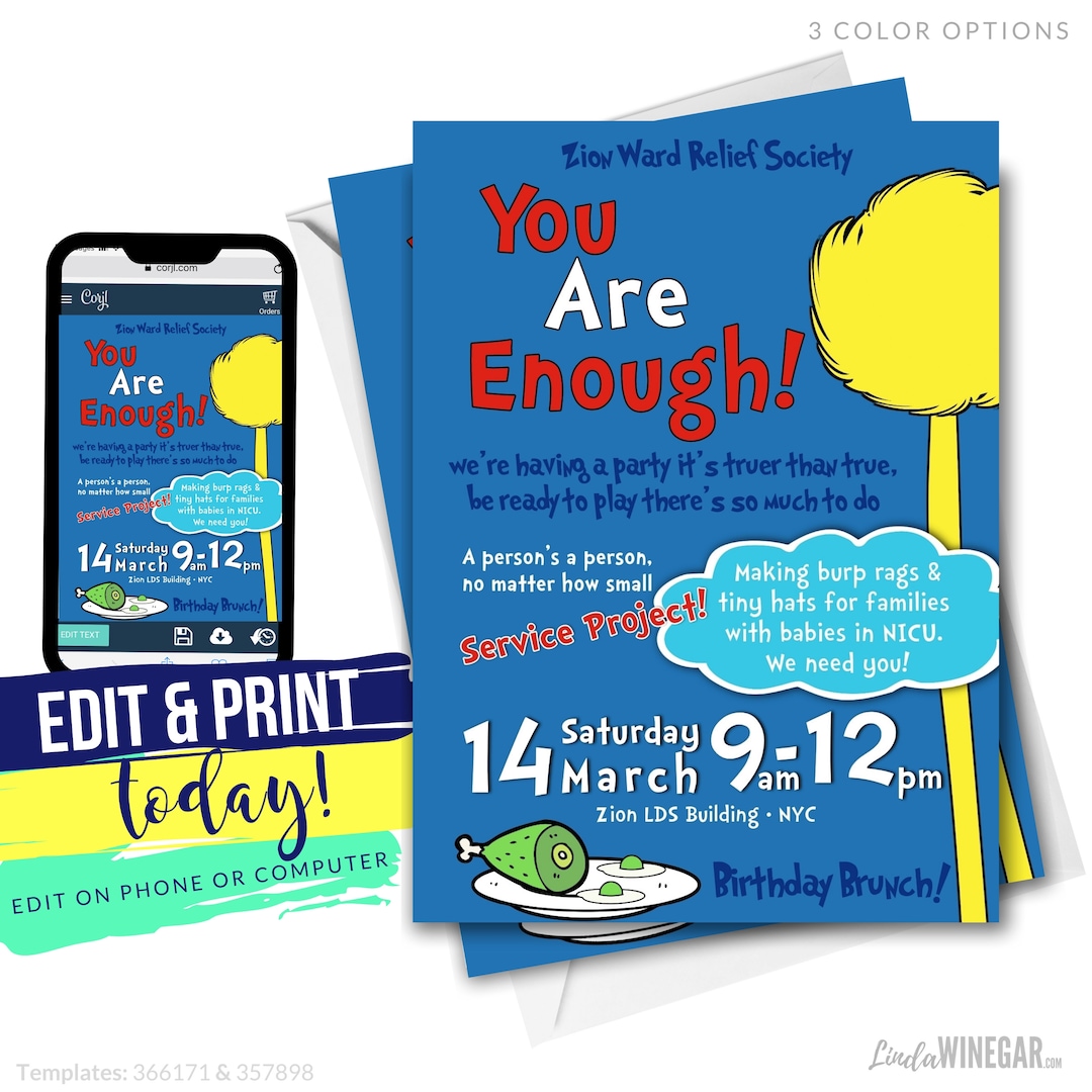 Digital Dr. Sue Invitation + Free Cupcake Toppers | LDS Relief Society ...