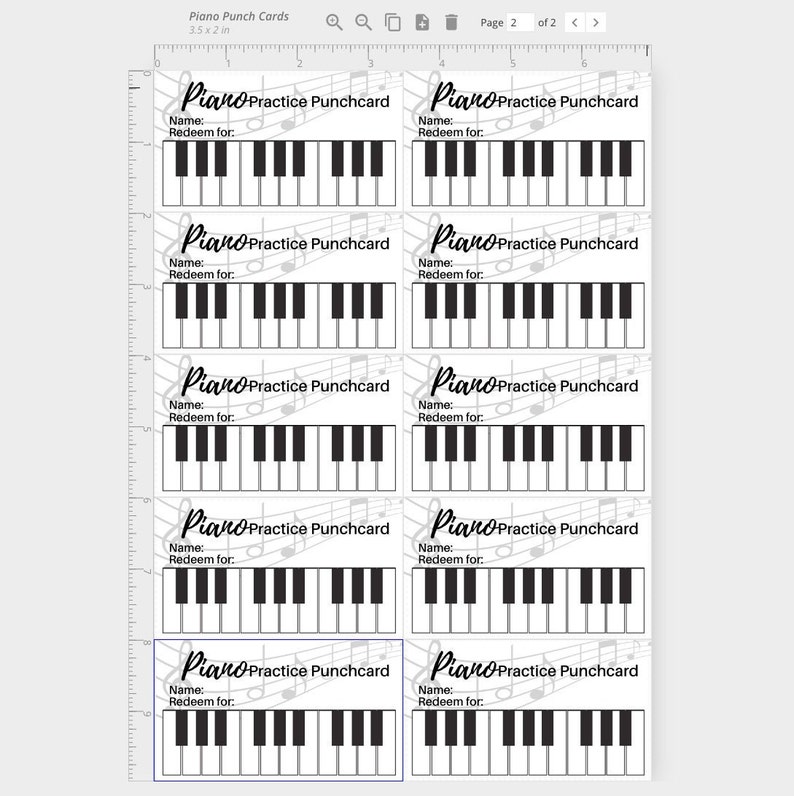 Piano Practice Punch Card | Habit Cards for Teens | Kids Punchcards ...