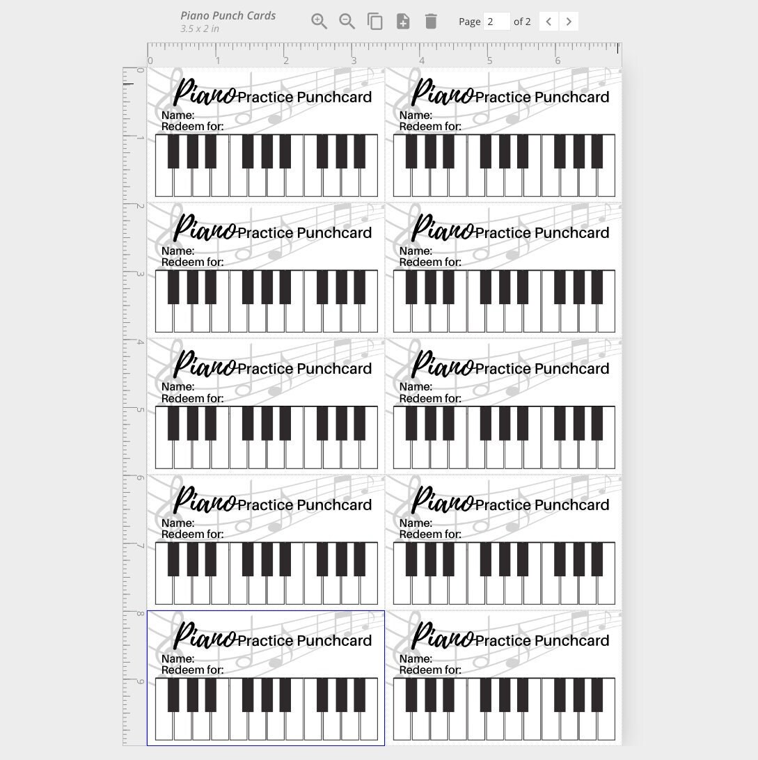 Piano Practice Punch Card | Habit Cards for Teens | Kids Punchcards ...
