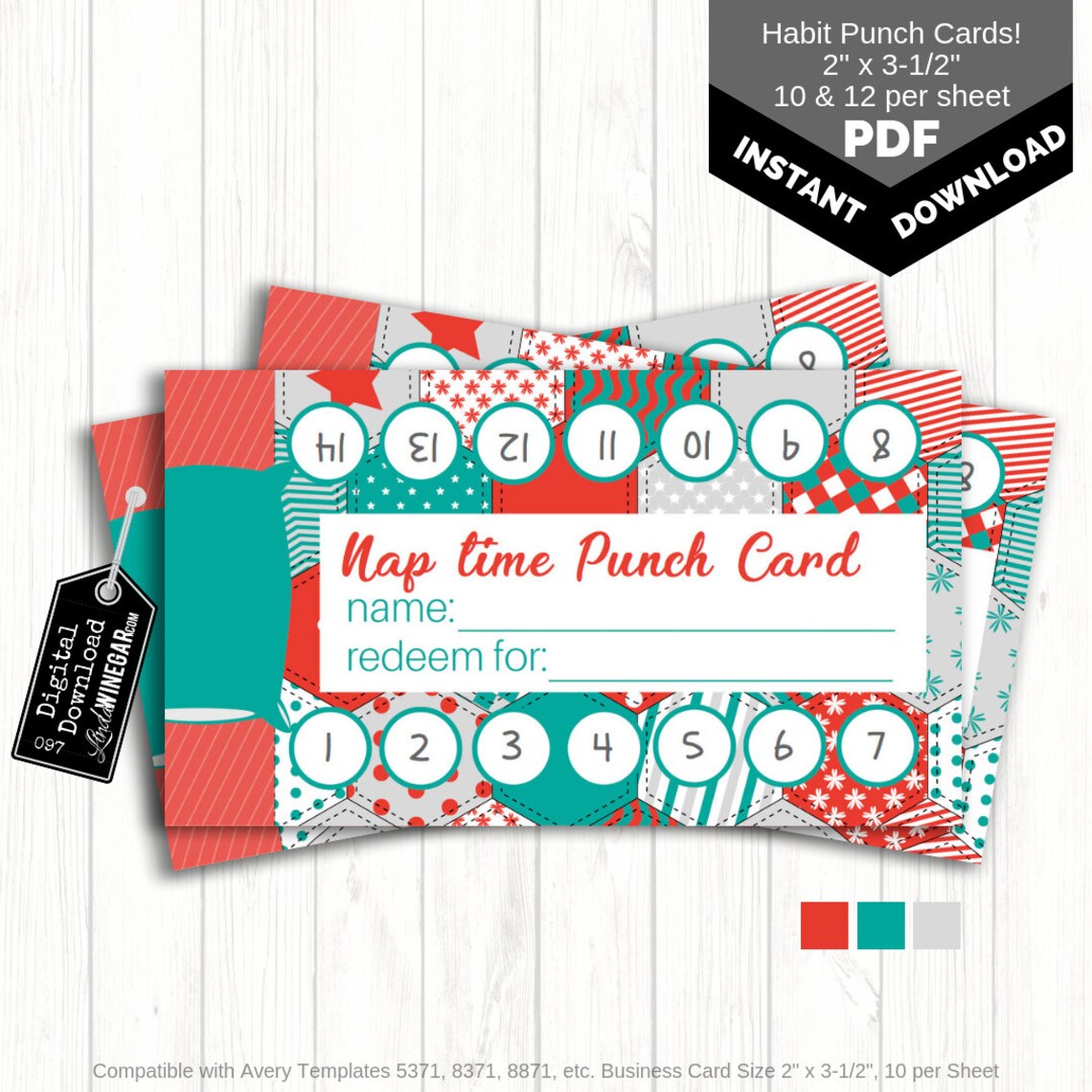 Nap Time Punch Card | Habit Cards for Kids | Naptime Punchcards Red ...