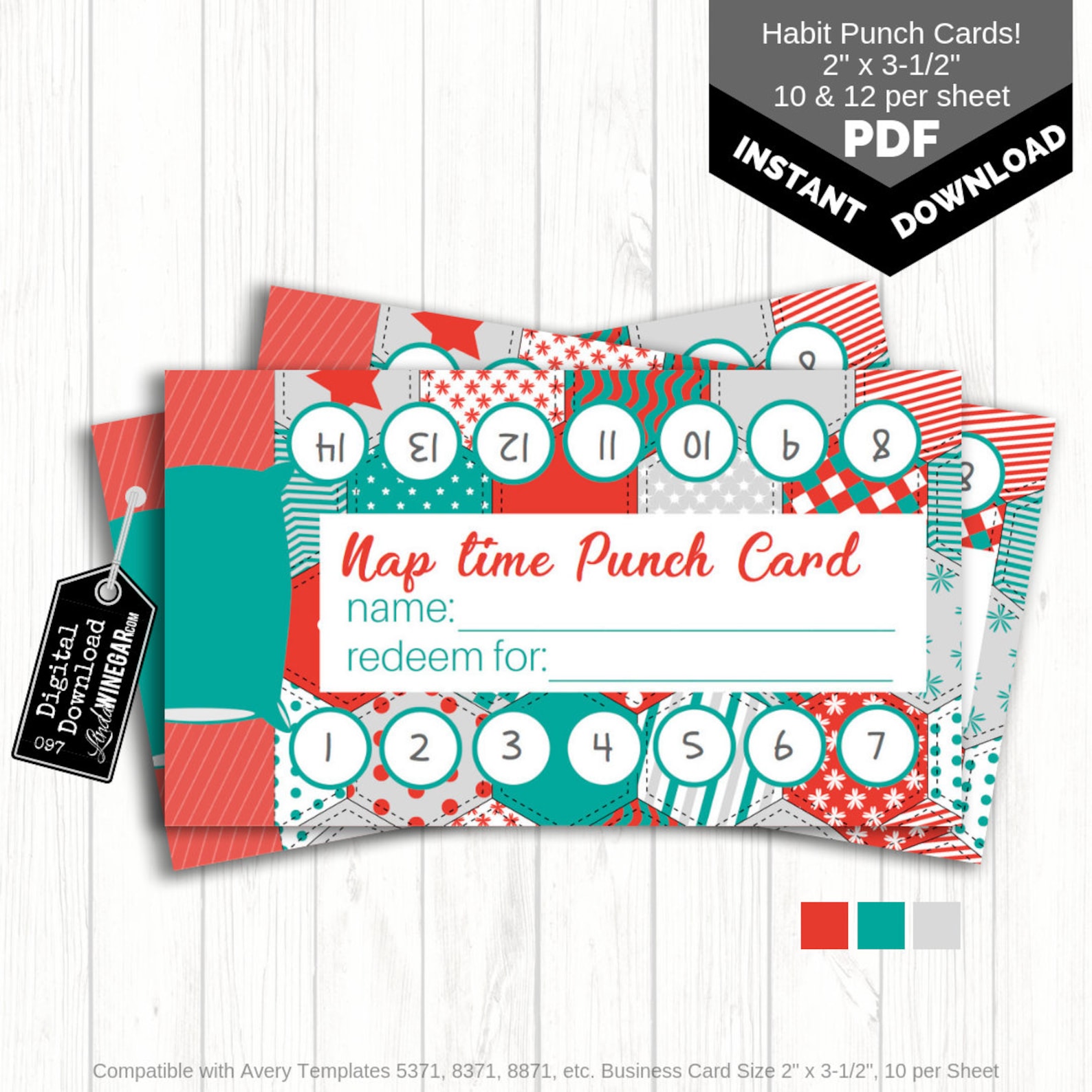 Nap Time Punch Card | Habit Cards for Kids | Naptime Punchcards Red ...