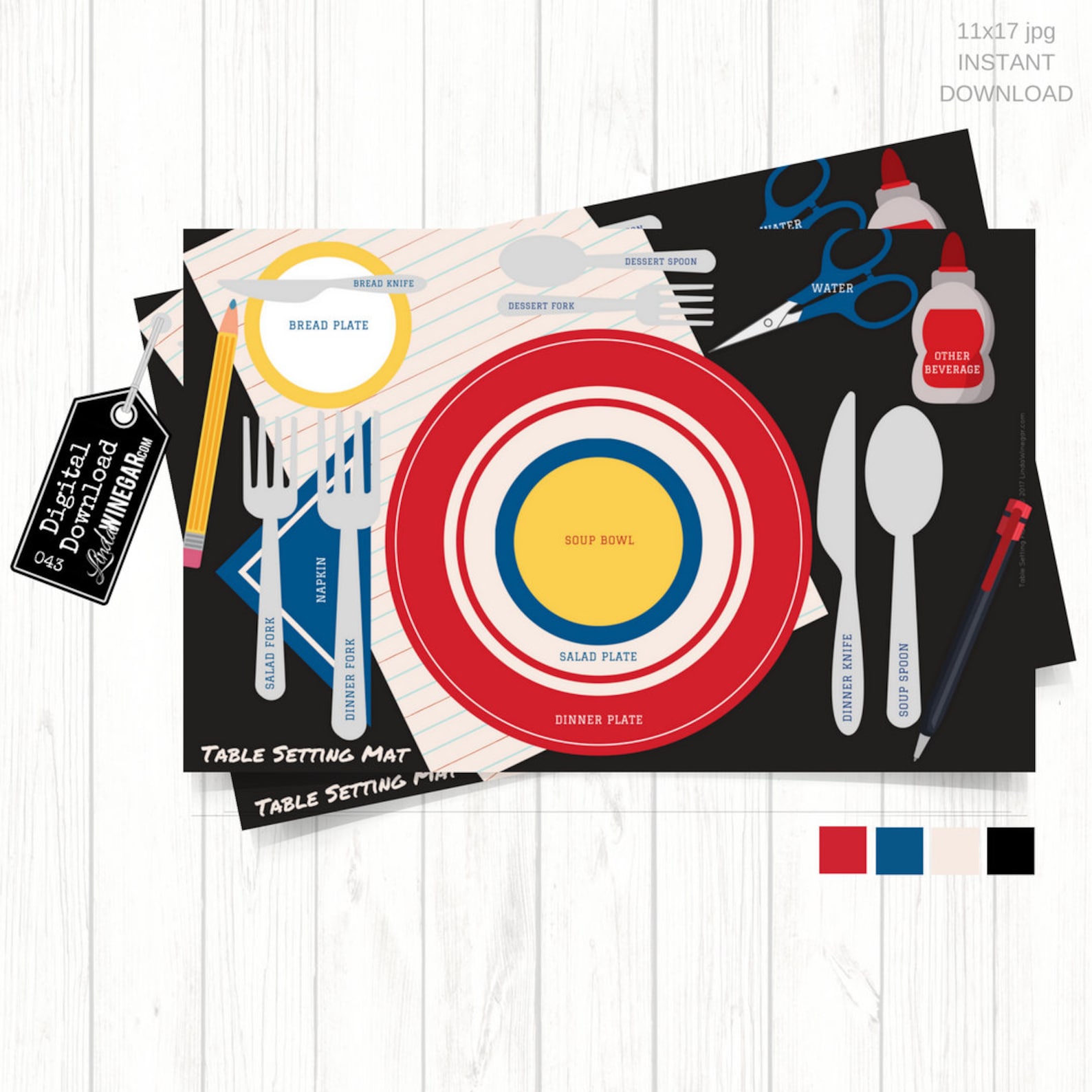 Back to School Table Setting Placemats | Table Etiquette Diagram for ...