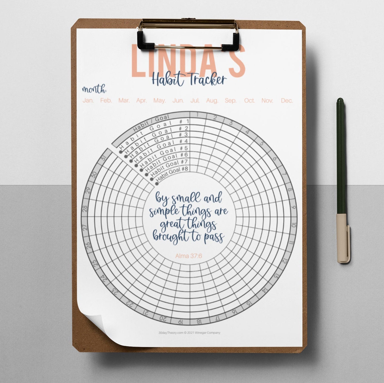 EDITABLE Monthly Habit Tracker Wheel With Motivational Quote - Etsy
