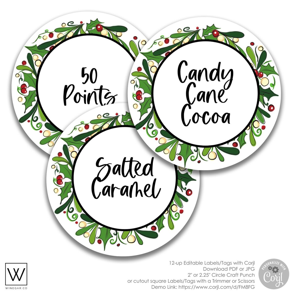 EDITABLE Circle Christmas Wreath Labels 2 Inch Circle - Etsy