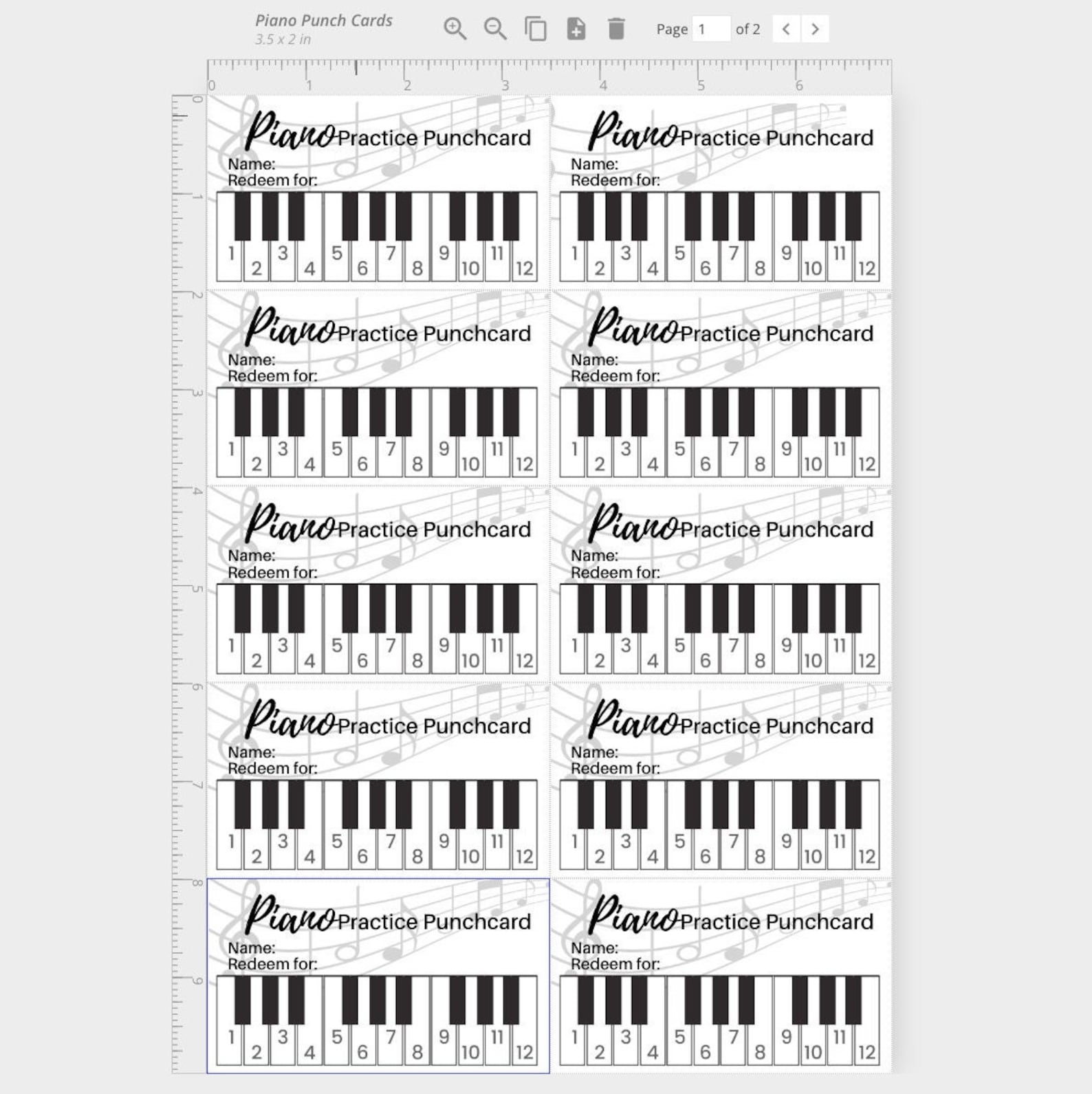 Piano Practice Punch Card | Habit Cards for Teens | Kids Punchcards ...