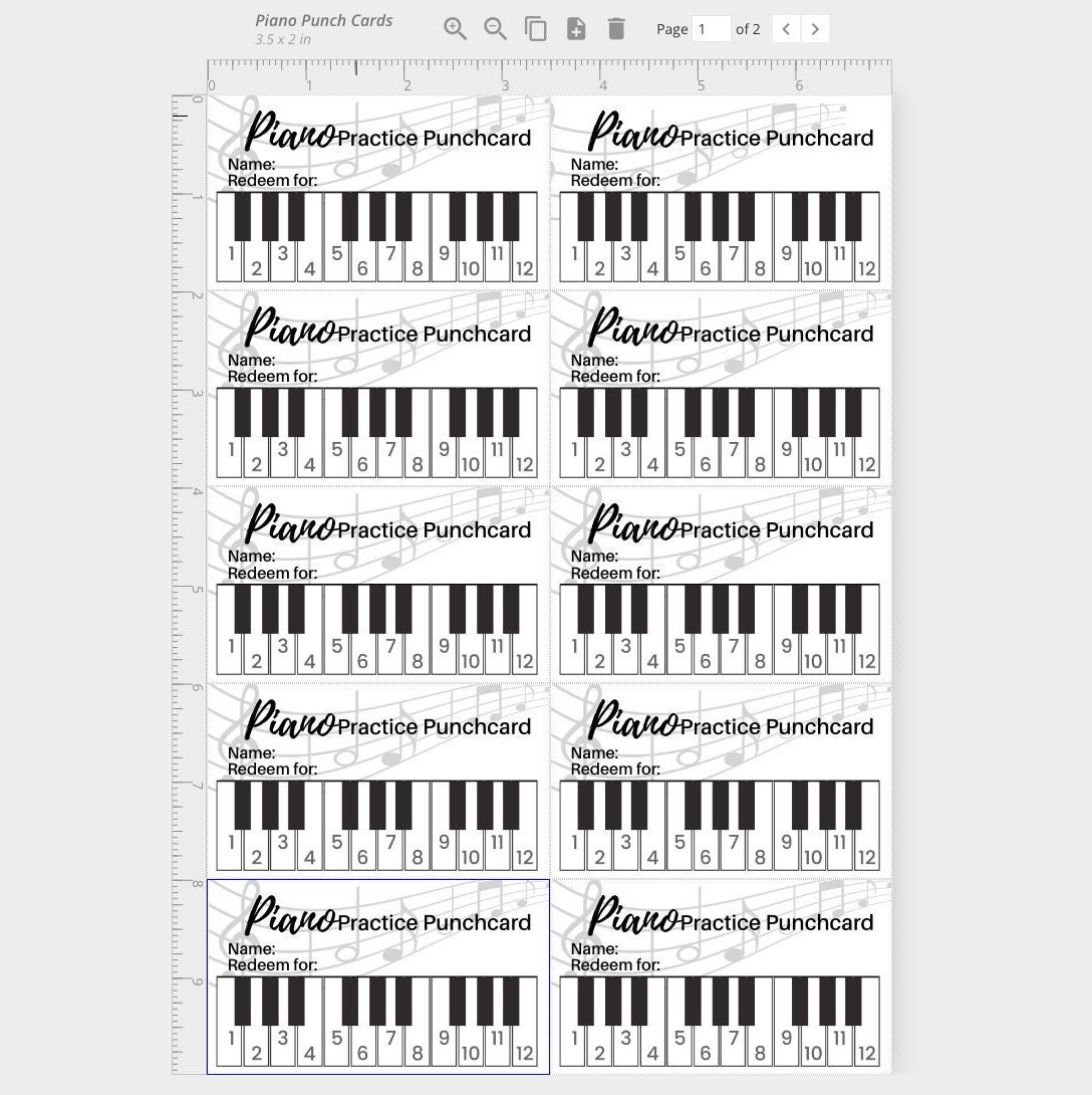 Piano Practice Punch Card | Habit Cards for Teens | Kids Punchcards ...