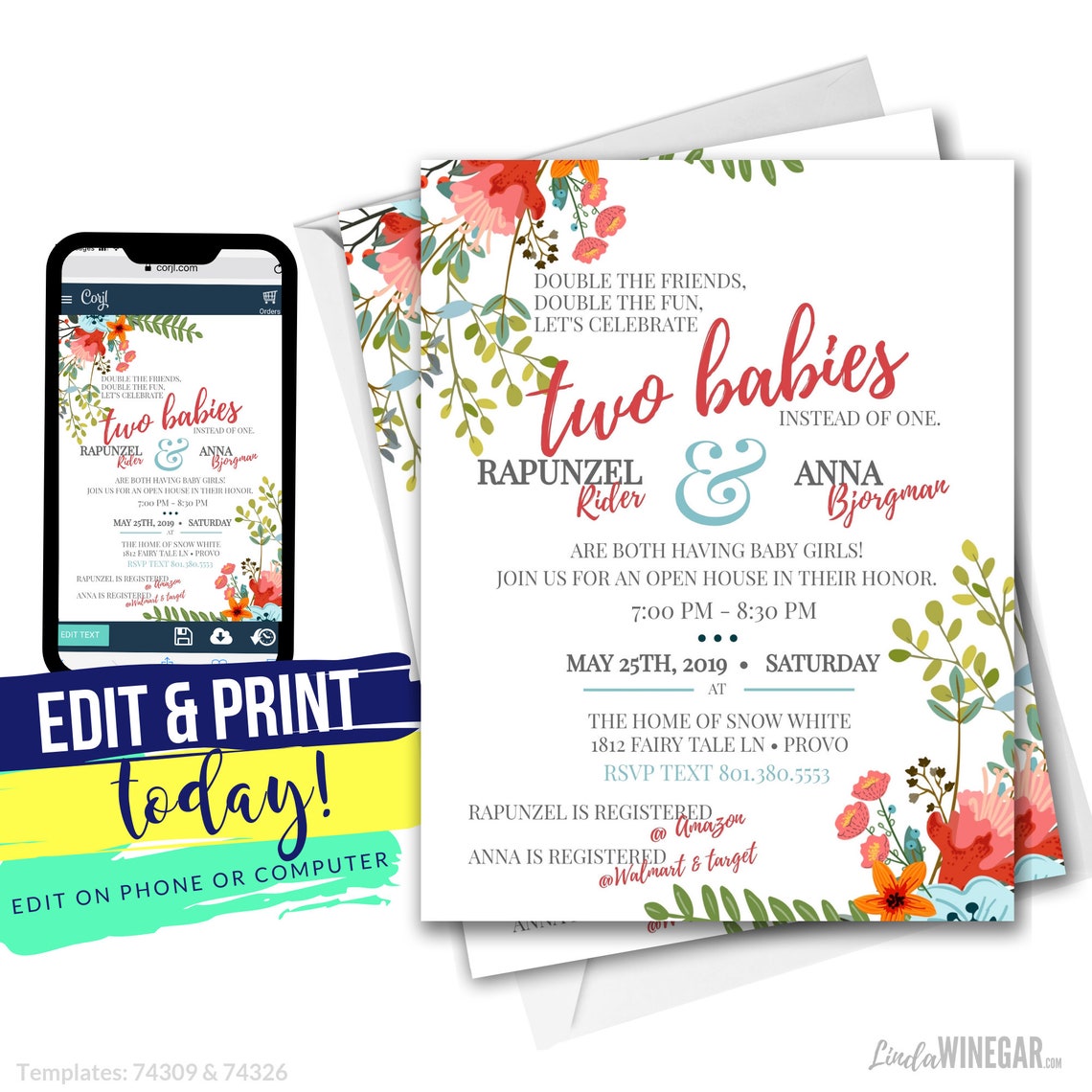 Double Baby Shower Floral Invite Dual Garden Babyshower | Etsy