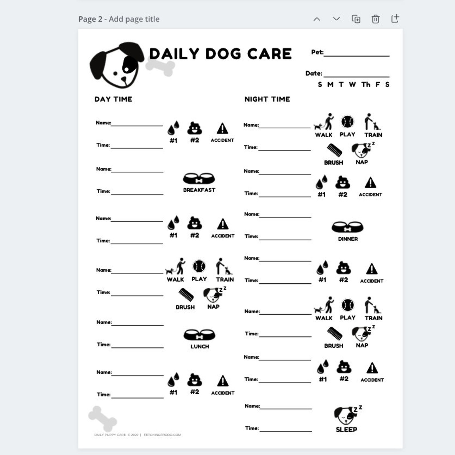 Daily Puppy Care Chart PRINTABLE | Dog Chore Chart for Kids | New Puppy ...