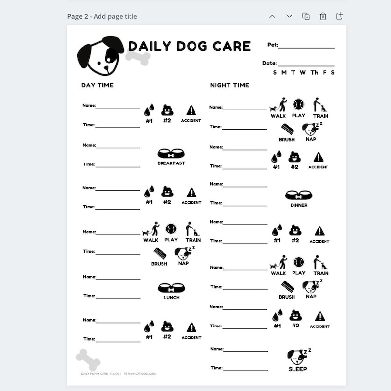 Daily Puppy Care Chart PRINTABLE | Dog Chore Chart for Kids | New Puppy ...