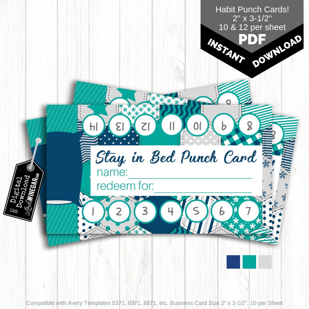 Stay in Bed Punch Card | Habit Cards for Kids | Bedtime Punchcards Navy ...