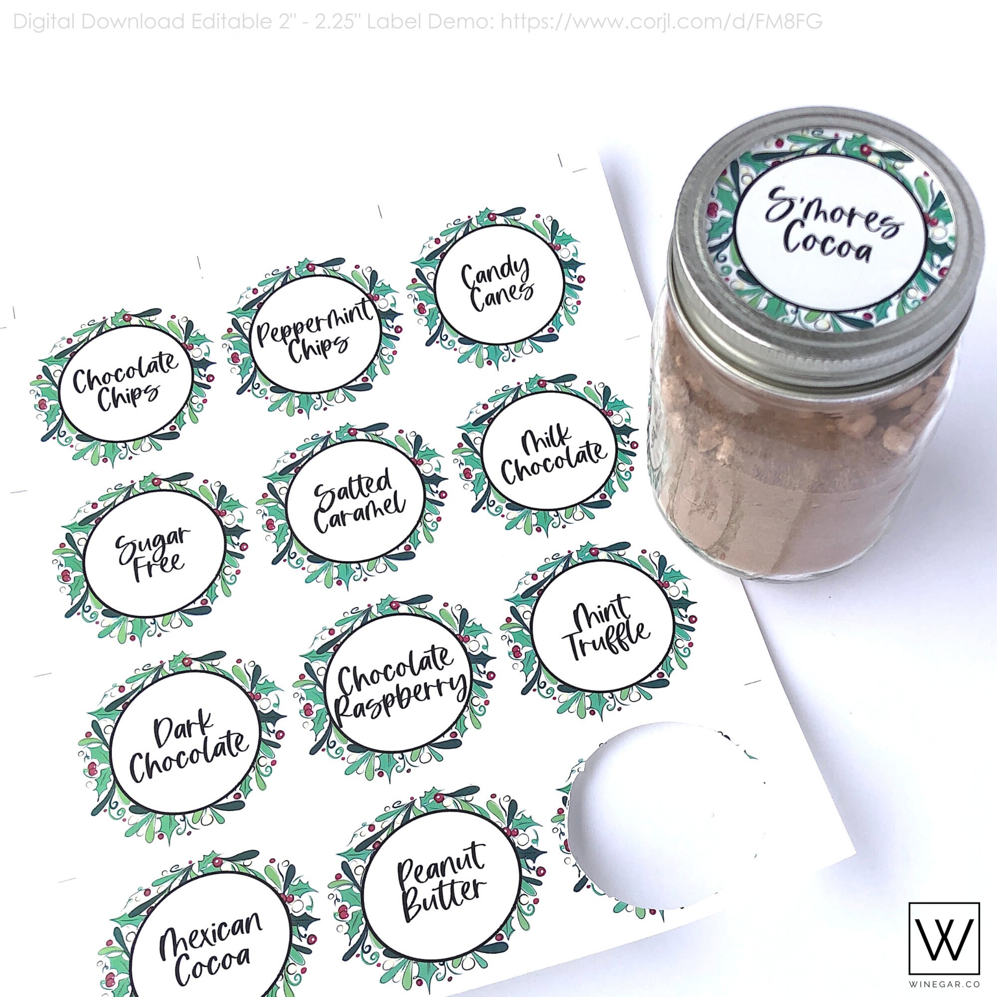 EDITABLE Circle Christmas Wreath Labels 2 Inch Circle Christmas Jar ...