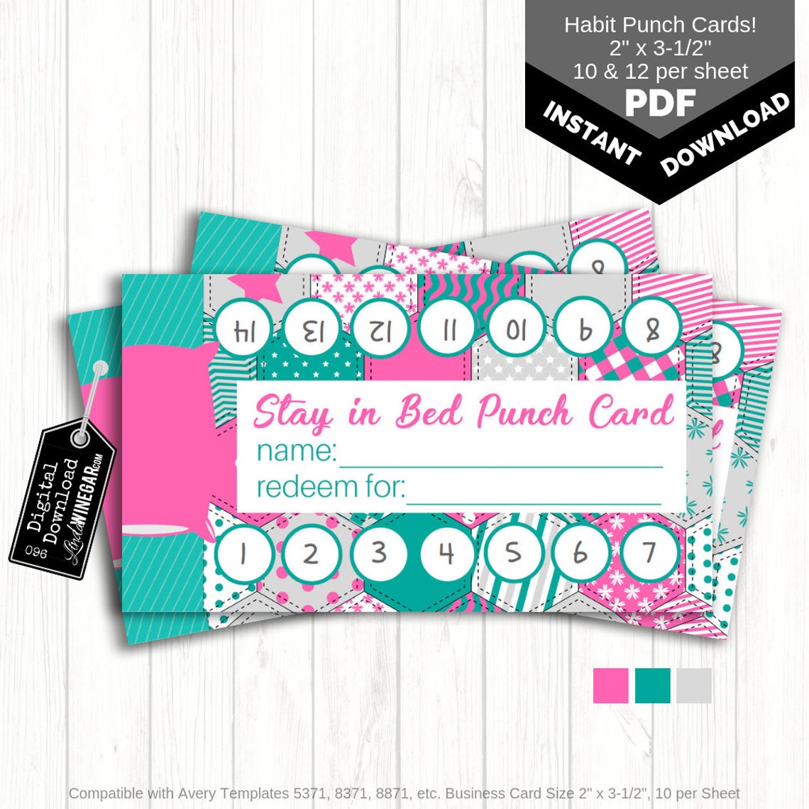 Stay in Bed Punch Card | Habit Cards for Kids | Bedtime Punchcards Pink ...