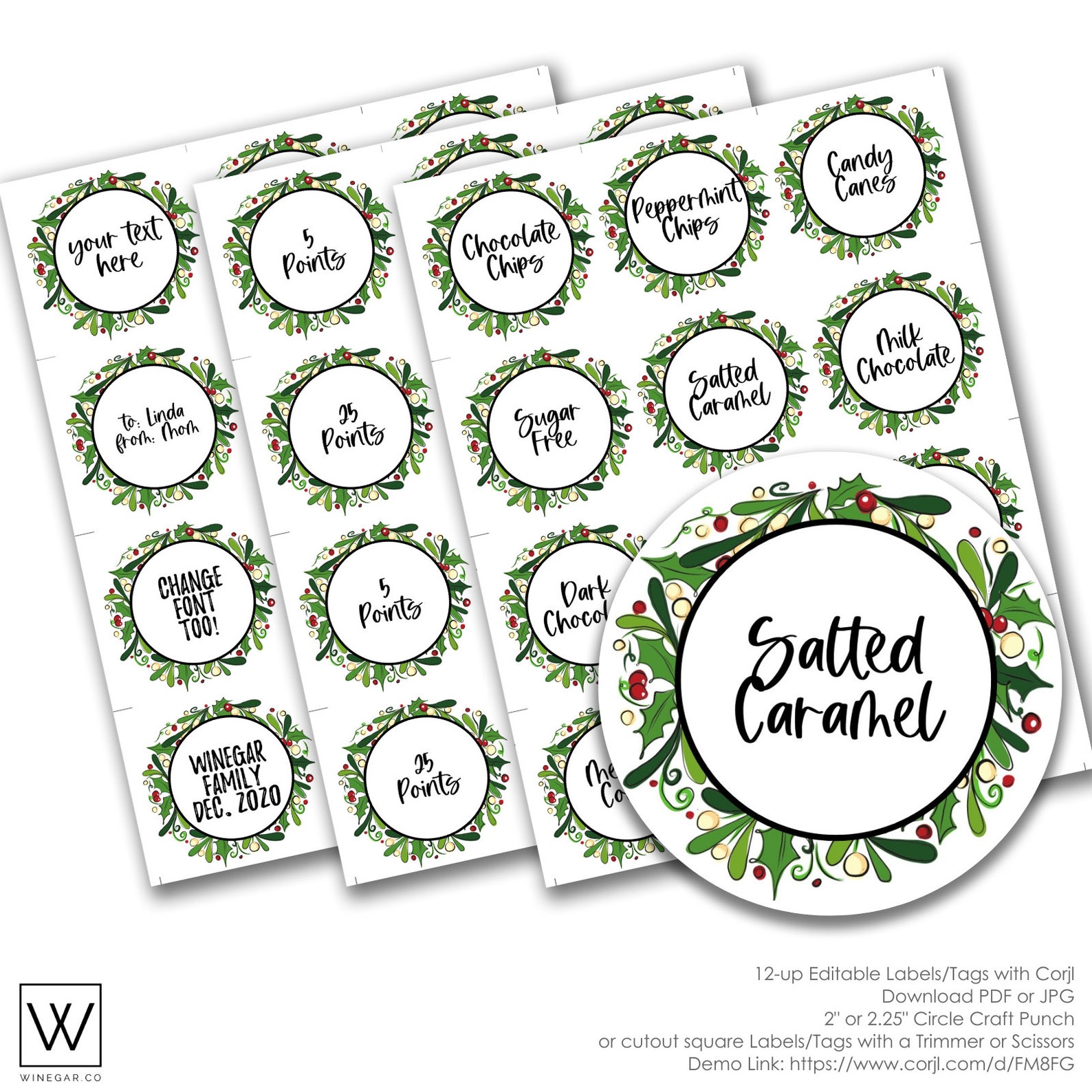 EDITABLE Circle Christmas Wreath Labels 2 Inch Circle Christmas Jar ...