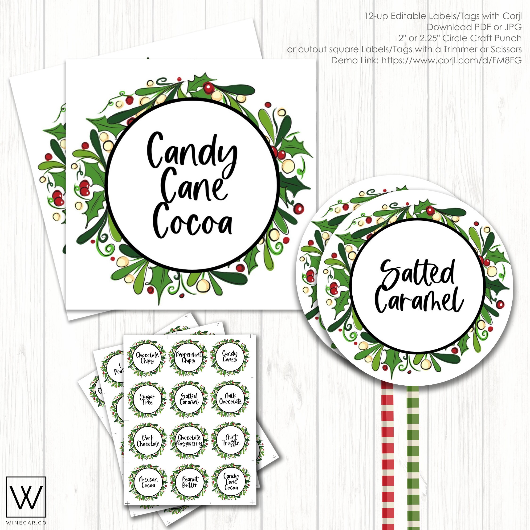 EDITABLE Circle Christmas Wreath Labels 2 Inch Circle - Etsy