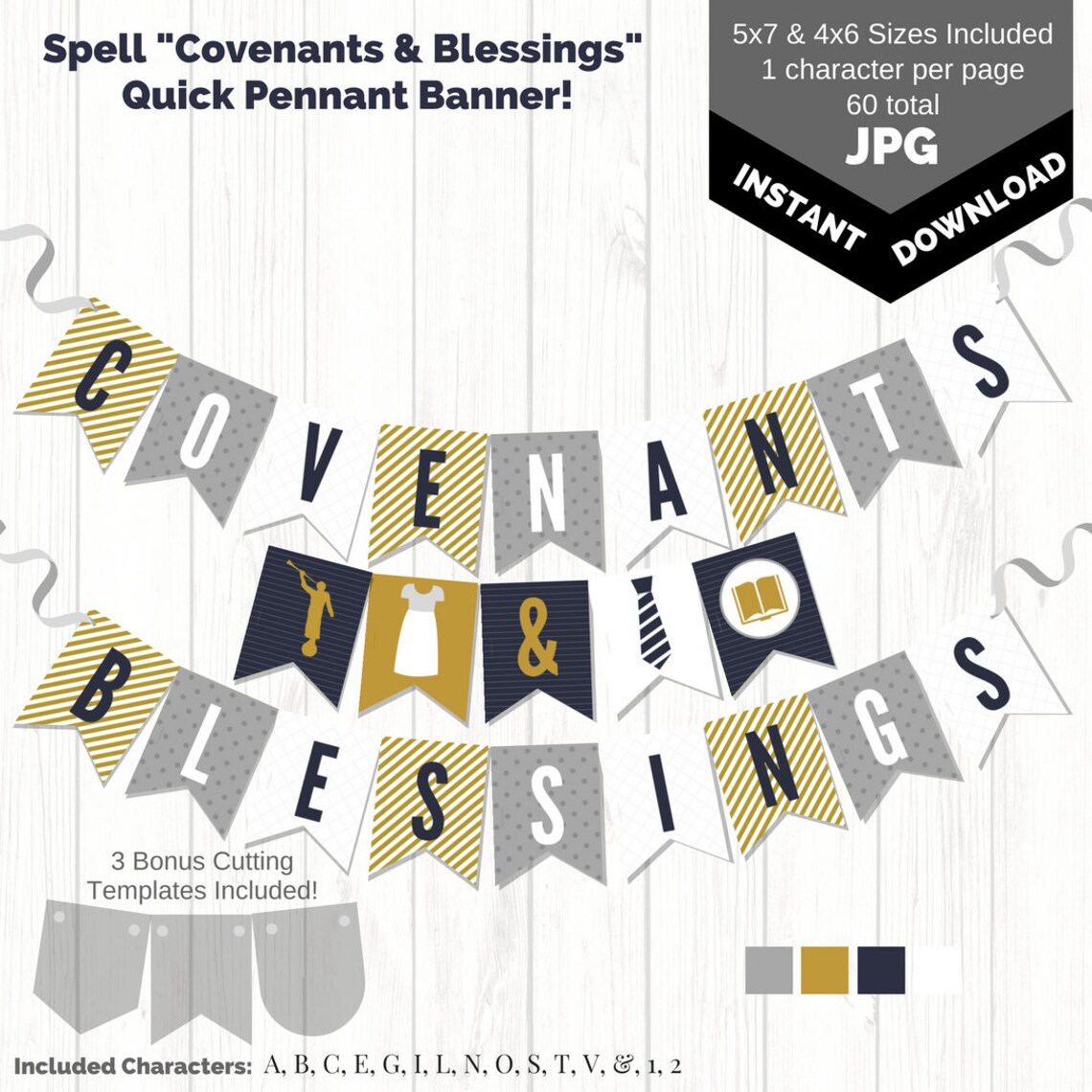 Temple and Priesthood Preparation Banner | Navy, Gray, Gold | LDS ...