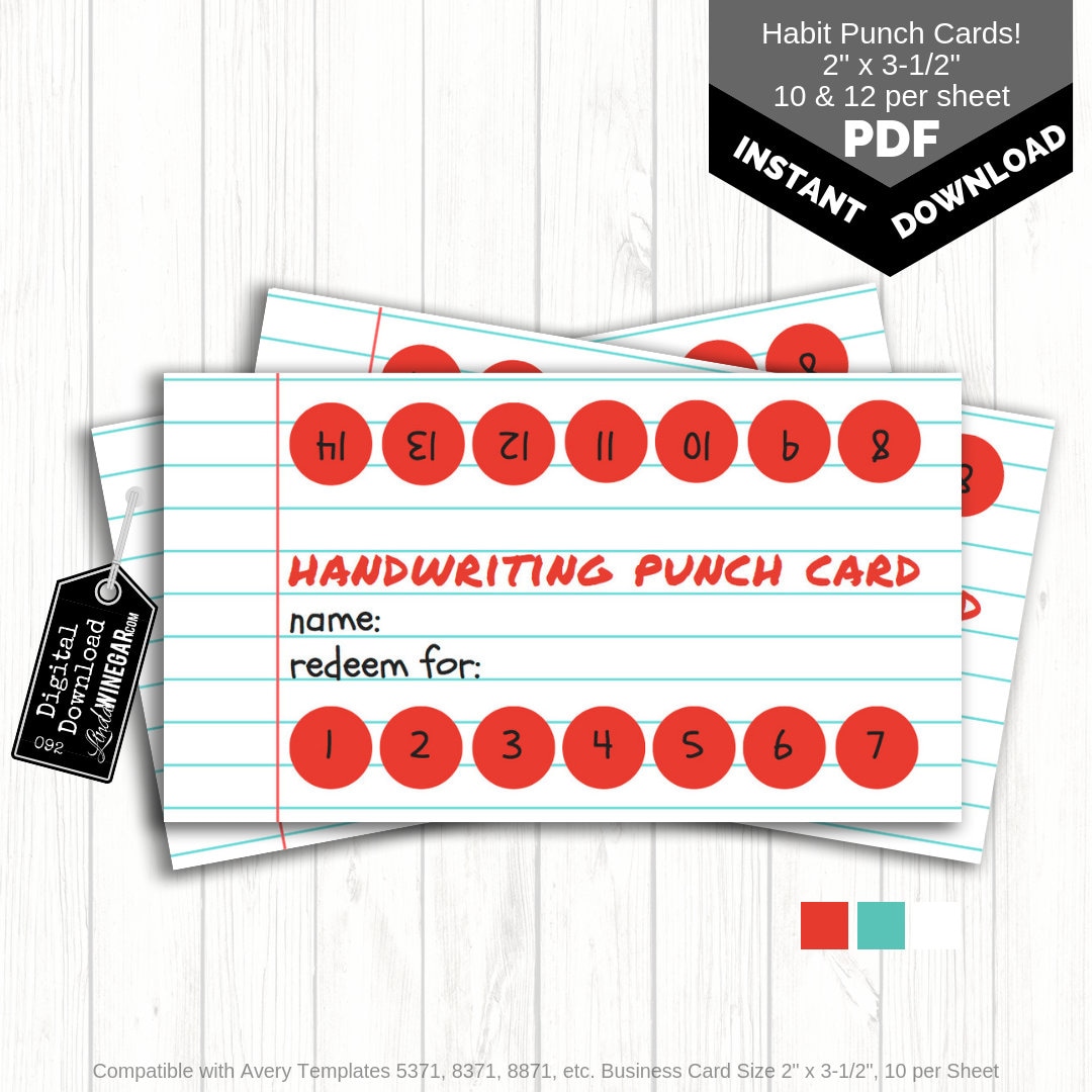 Writing Practice Punch Card | Habit Cards for Teens | Kids Punchcards ...