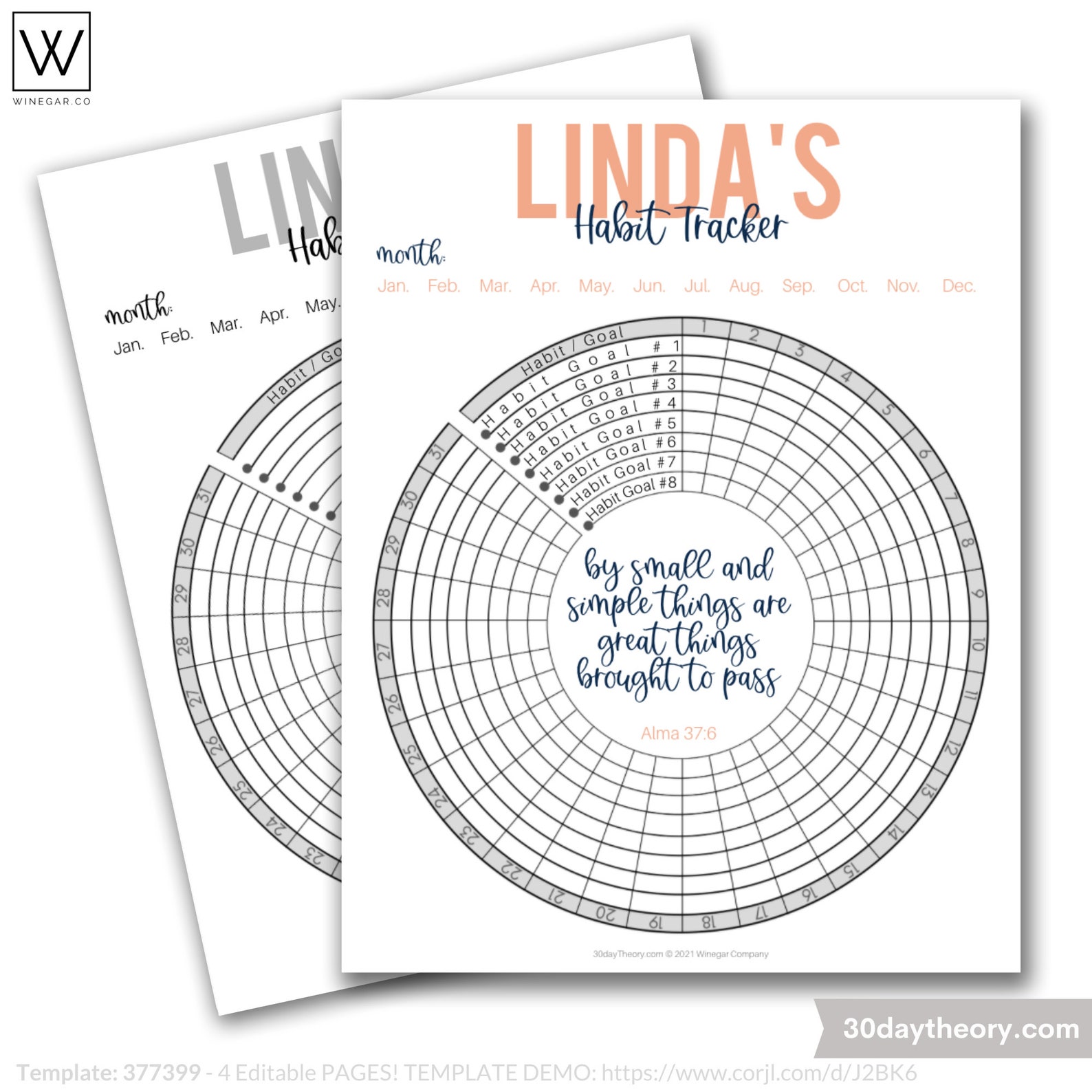 EDITABLE Monthly Habit Tracker Wheel With Motivational Quote | 30 Day ...