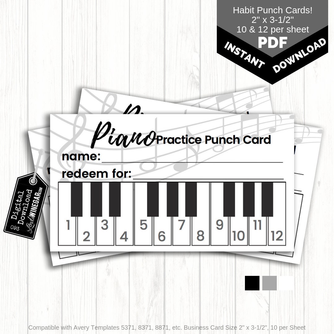 Piano Practice Punch Card | Habit Cards for Teens | Kids Punchcards ...