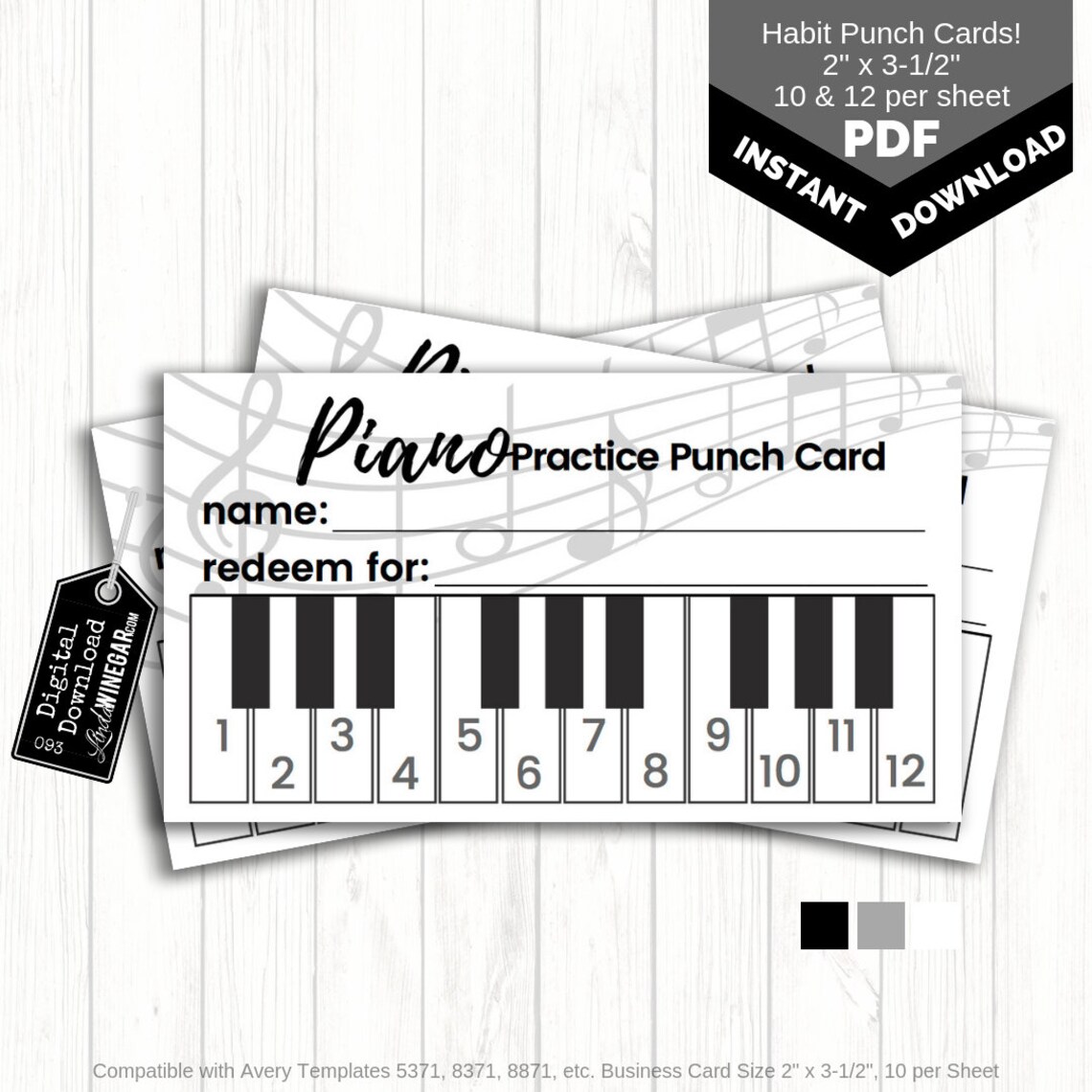 Piano Practice Punch Card | Habit Cards for Teens | Kids Punchcards ...
