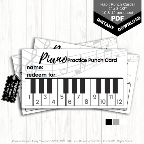 Piano Practice Punch Card Habit Cards for Teens Kids | Etsy