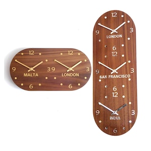 Decora Walnut Gold and Mirror Deco World Time Zone Wall Clock 2-5 Dial ...