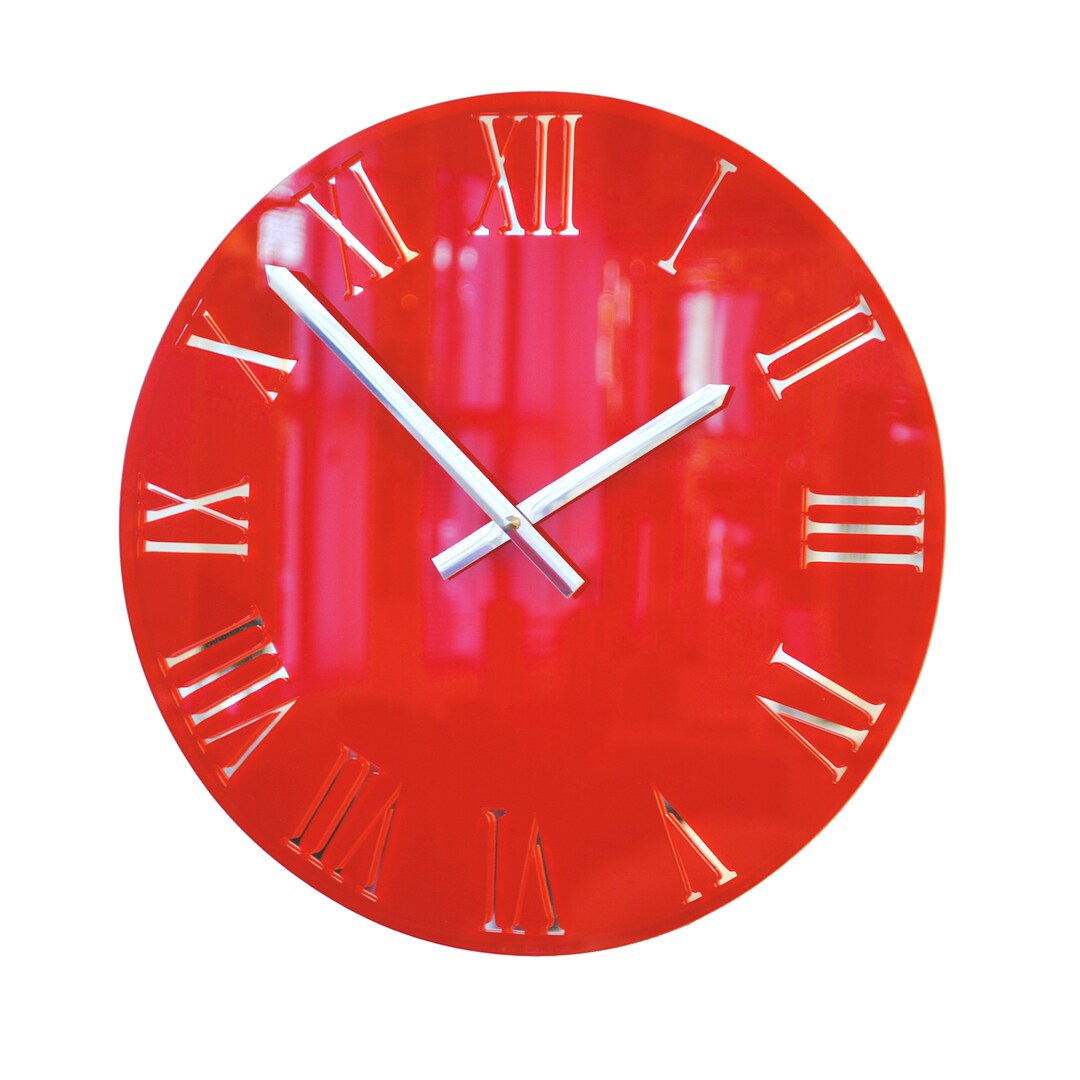 Red Modern Gloss Mirror Roman Wall Clock - Etsy
