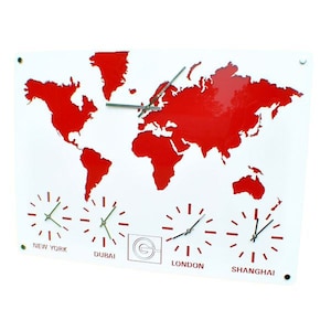 Silver Acrylic World Map Timezone Wall Clock - Etsy
