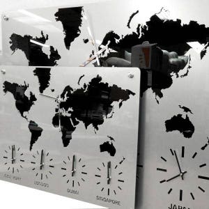 Silver Acrylic World Map Timezone Wall Clock - Etsy