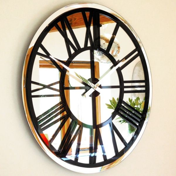 Roco Verre Bevelled Mirror Skeleton Wall Clock Large - Etsy UK