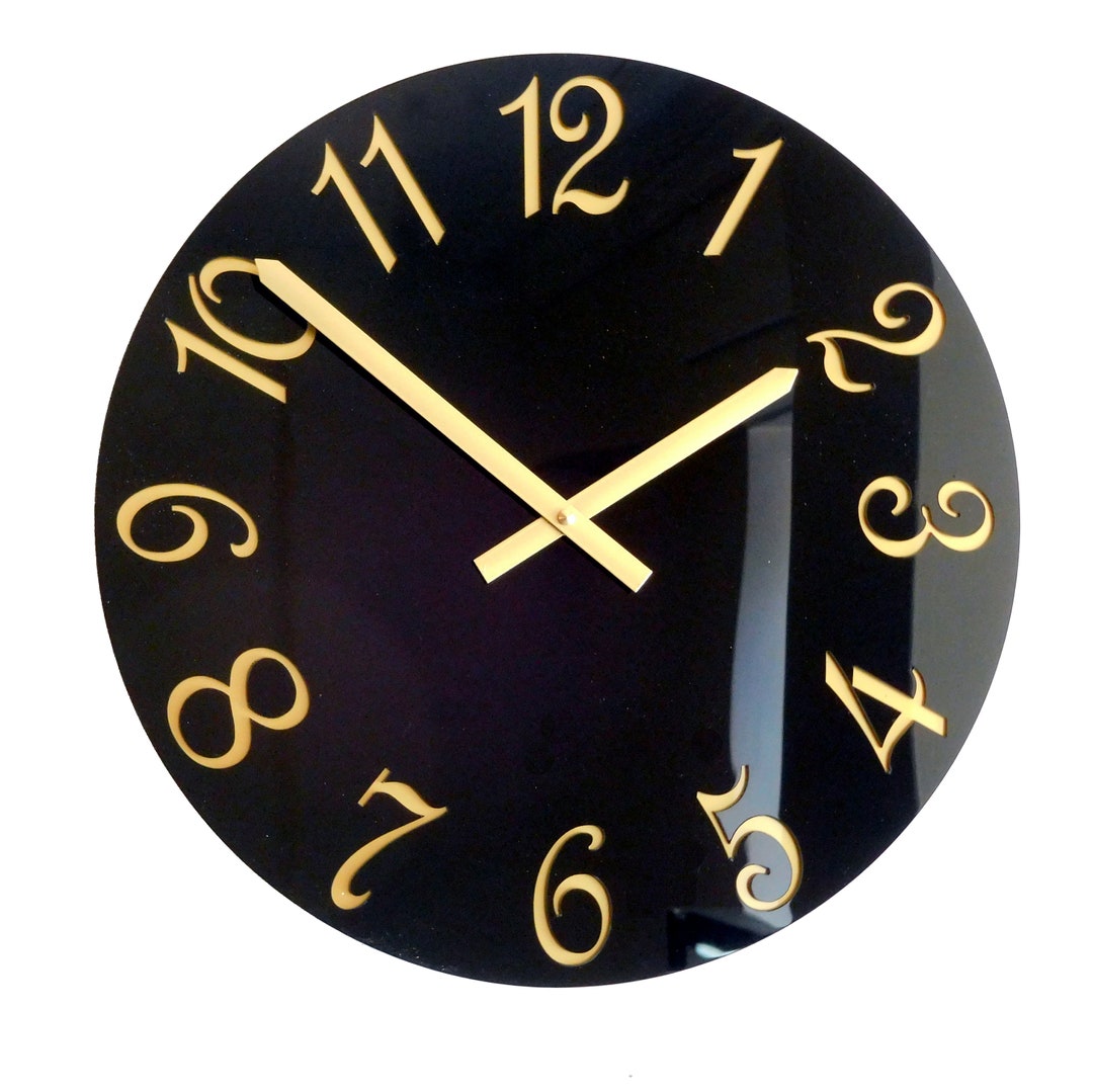 Gloss Black Gold French Numbers Wall Clock - Etsy