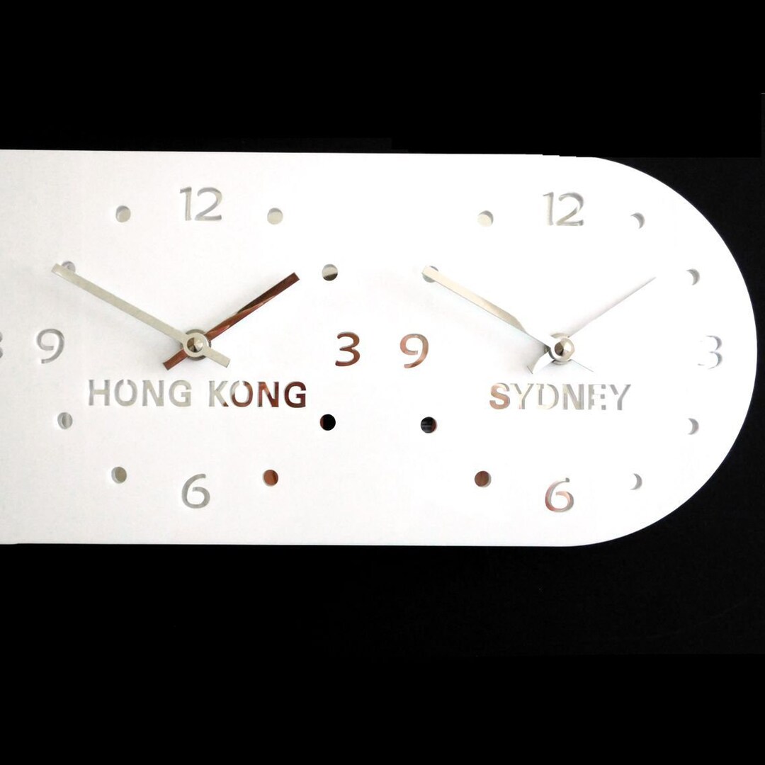 White Gloss Acrylic Personalised Retro Timezone Wall Clocks 2-5 Dial - Etsy