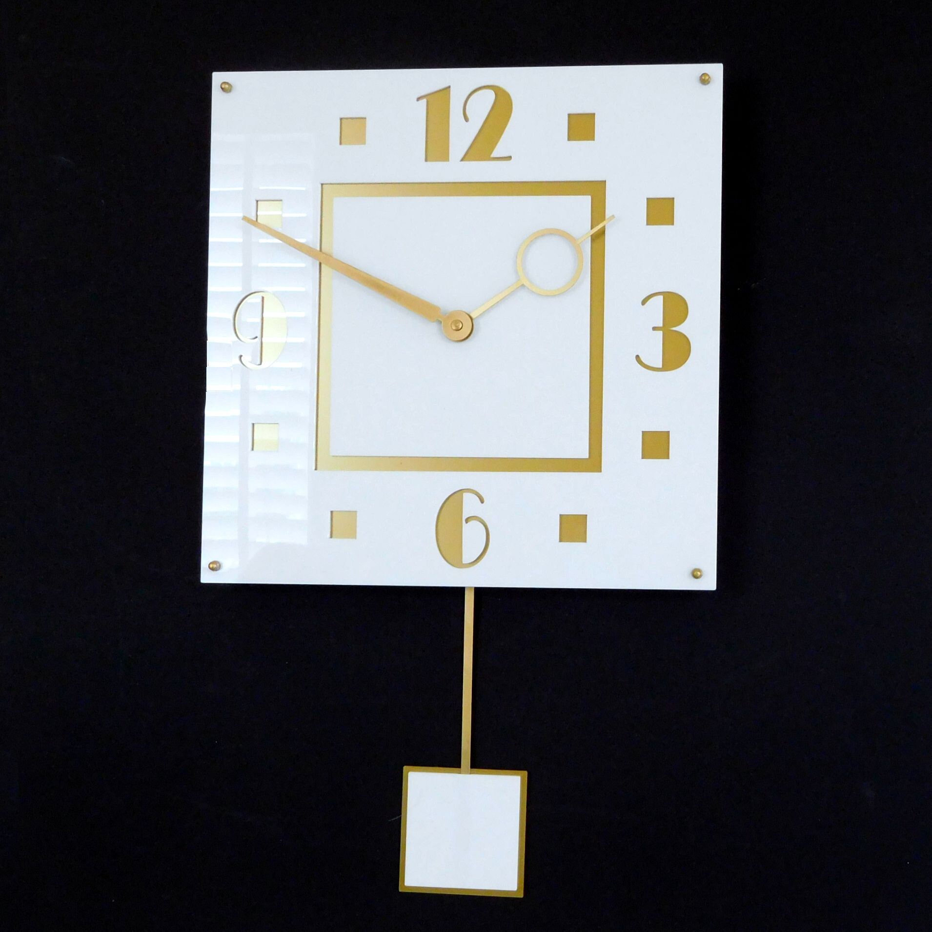 Decoish Gloss White and Gold Square Pendulum Wall Clock - Etsy