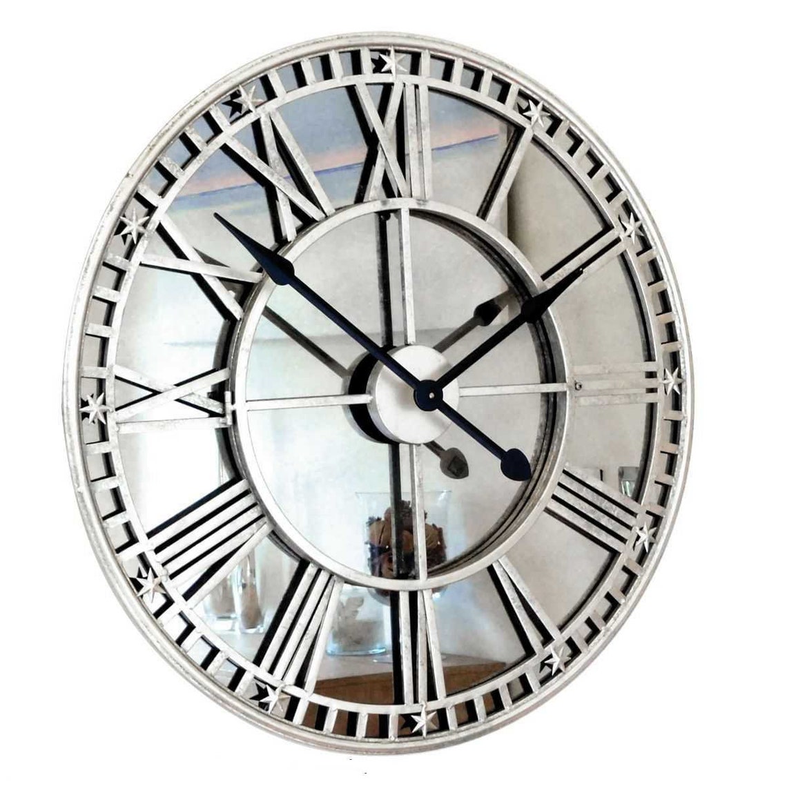 Mirror Silver Iron Roman Skeleton Wall Clock - Etsy UK