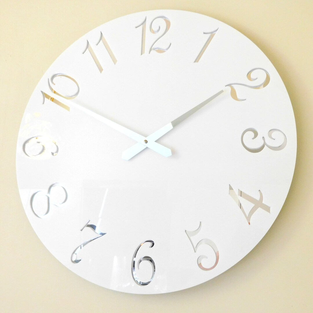 Gloss White Mirror French Numbers Wall Clock - Etsy