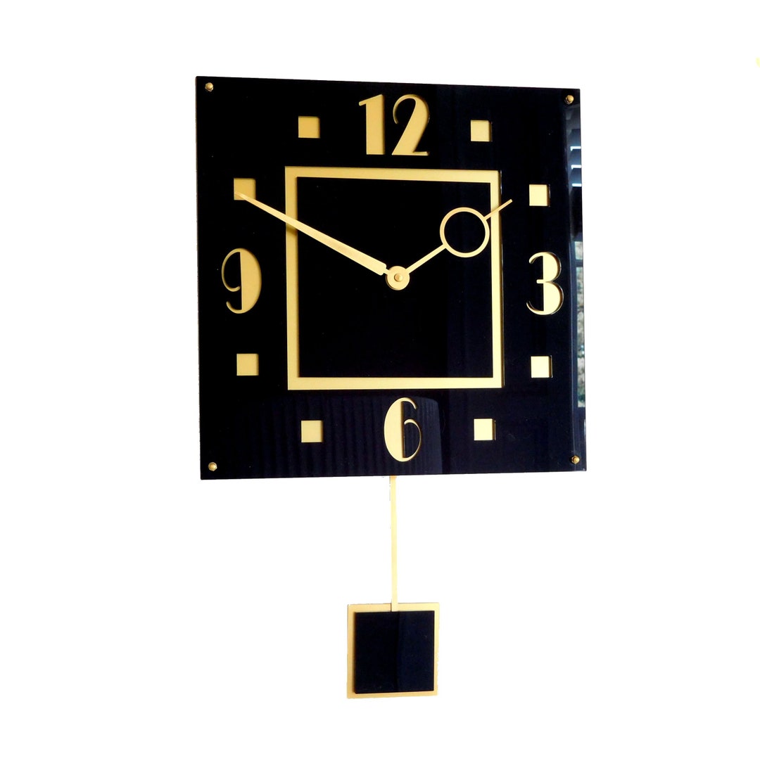 Decoish Gloss Black and Gold Square Pendulum Wall Clock - Etsy
