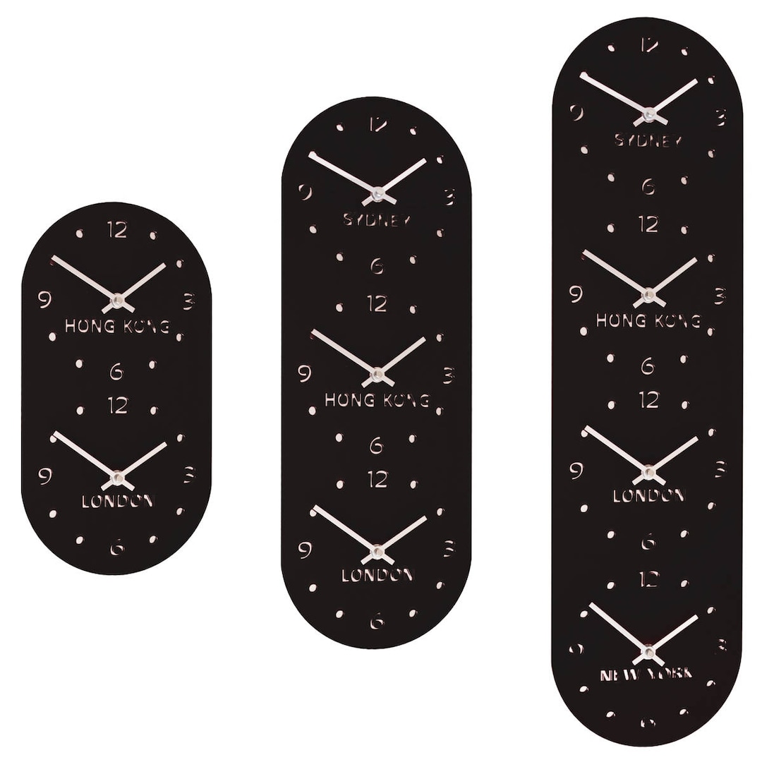 Large Black Gloss Acrylic Personalised Retro Timezone Wall Clocks - Etsy