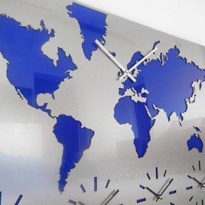 Silver Acrylic World Map Timezone Wall Clock - Etsy
