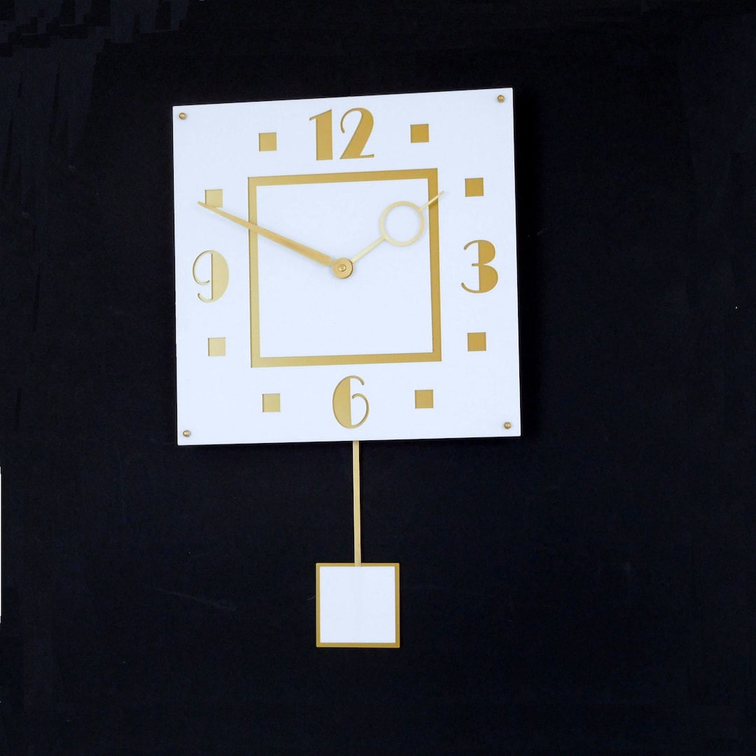 Decoish Gloss White and Gold Square Pendulum Wall Clock - Etsy
